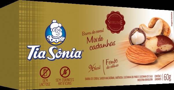 BARRA CEREAL TIA SONIA MIX CASTANHA 20G | Megga Distribuidora