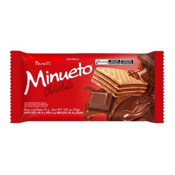 BISCOITO WAFER MINUETO CHOCOLATE 73G | Megga Distribuidora